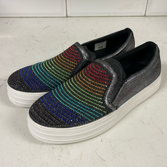 Skechers | Shoes | Skecher Double Up Black Rainbow Rhinestone Platform ...